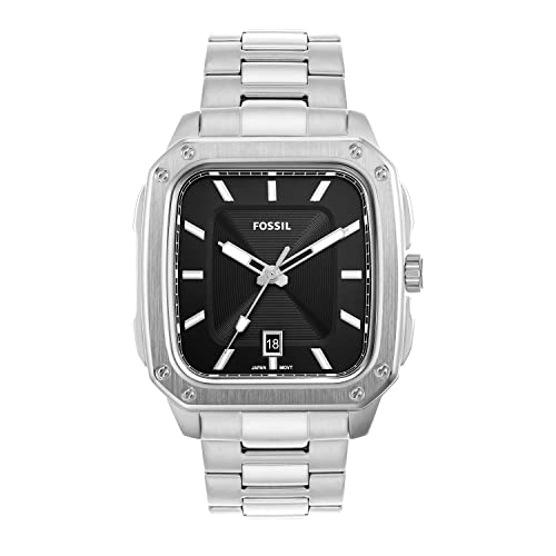Fossil Men's Inscription Quartz Stainless Steel Three-Hand Watch, Color: Silver (Model: FS5933)