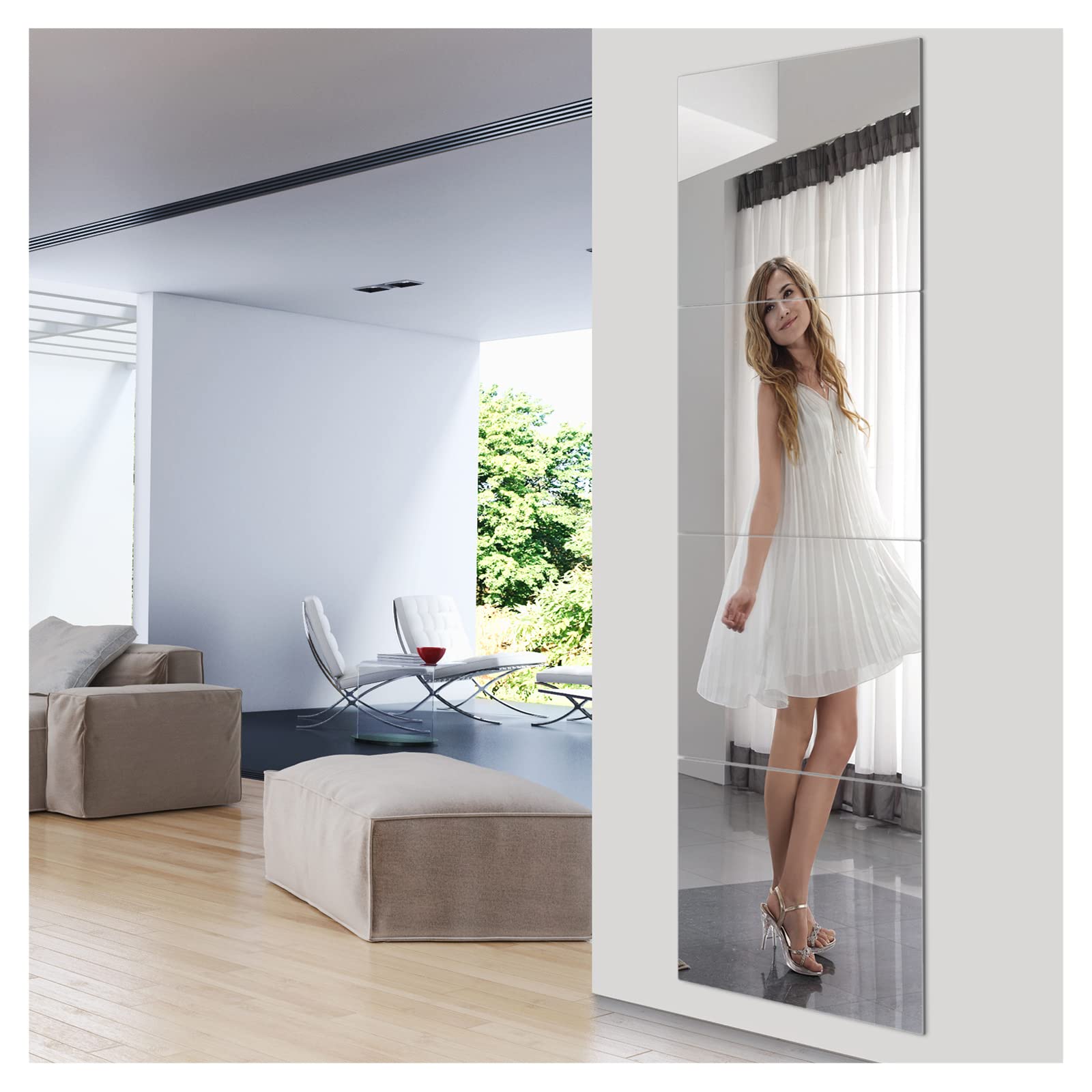 cyhqo Unbreakable Full Length Wall Mirror Cheap,Over The Door Mirror,48"x12" (4Pcs 12"x12"),Made of Shatterproof Plexiglass Acrylic,Long Mirrors for Bedroom Closet,Workout for Home Gym Body