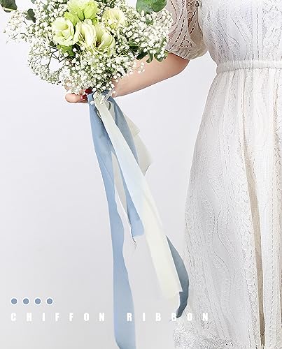 UpUDo 4 Rolls Chiffon Ribbon, 1.5" x 6Yd Dusty Blue Silk Ribbons, Smooth Edges for Wedding Invitations, Bridal Bouquets, DIY Crafts, Gift Wrapping, Holiday Decor
