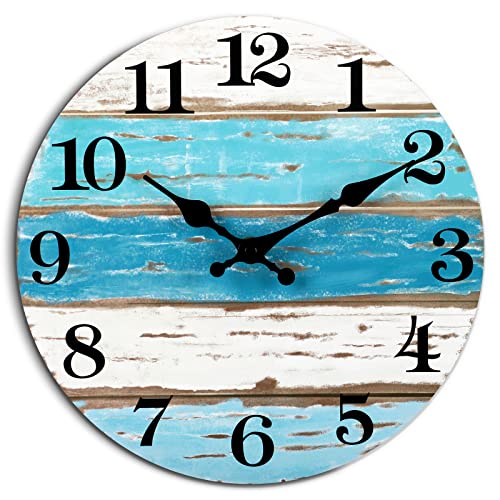 CHYLIN Nautical 14 Inch Wall Clock, Blue Ocean Theme, Silent Sweep Movement, Easy to Read, Good Gift