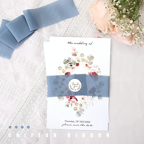 UpUDo 4 Rolls Chiffon Ribbon, 1.5" x 6Yd Dusty Blue Silk Ribbons, Smooth Edges for Wedding Invitations, Bridal Bouquets, DIY Crafts, Gift Wrapping, Holiday Decor