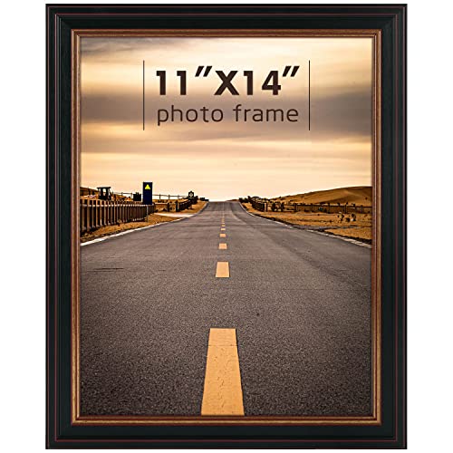 Golden State Art, 11X14 Photo Frame, White Mat For 2-5X7 Photos, Real Glass, Landscape/Portrait Wall Display, Home D Cor, Gift For Families, Students, Friends, Black With Burgundy/Gold Trim