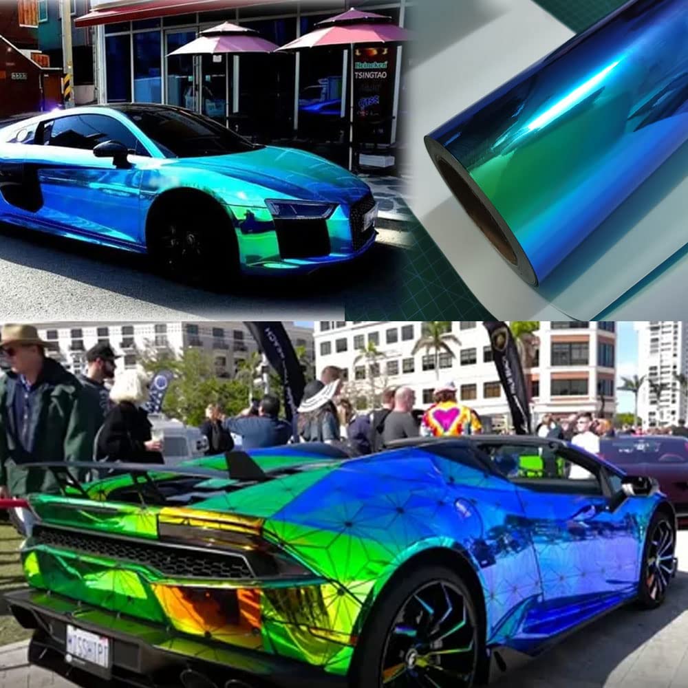 ASENDIWAY Holographic Rainbow Chrome Car Adhesive Vinyl Wrap Gloss Decal Sticker Film Sheet Air Bubble Free DIY Vinyl