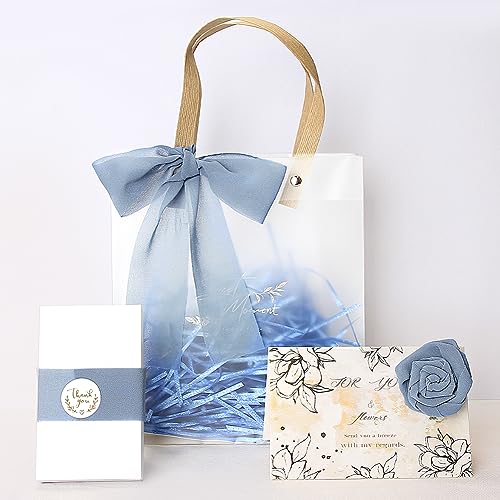 UpUDo 4 Rolls Chiffon Ribbon, 1.5" x 6Yd Dusty Blue Silk Ribbons, Smooth Edges for Wedding Invitations, Bridal Bouquets, DIY Crafts, Gift Wrapping, Holiday Decor