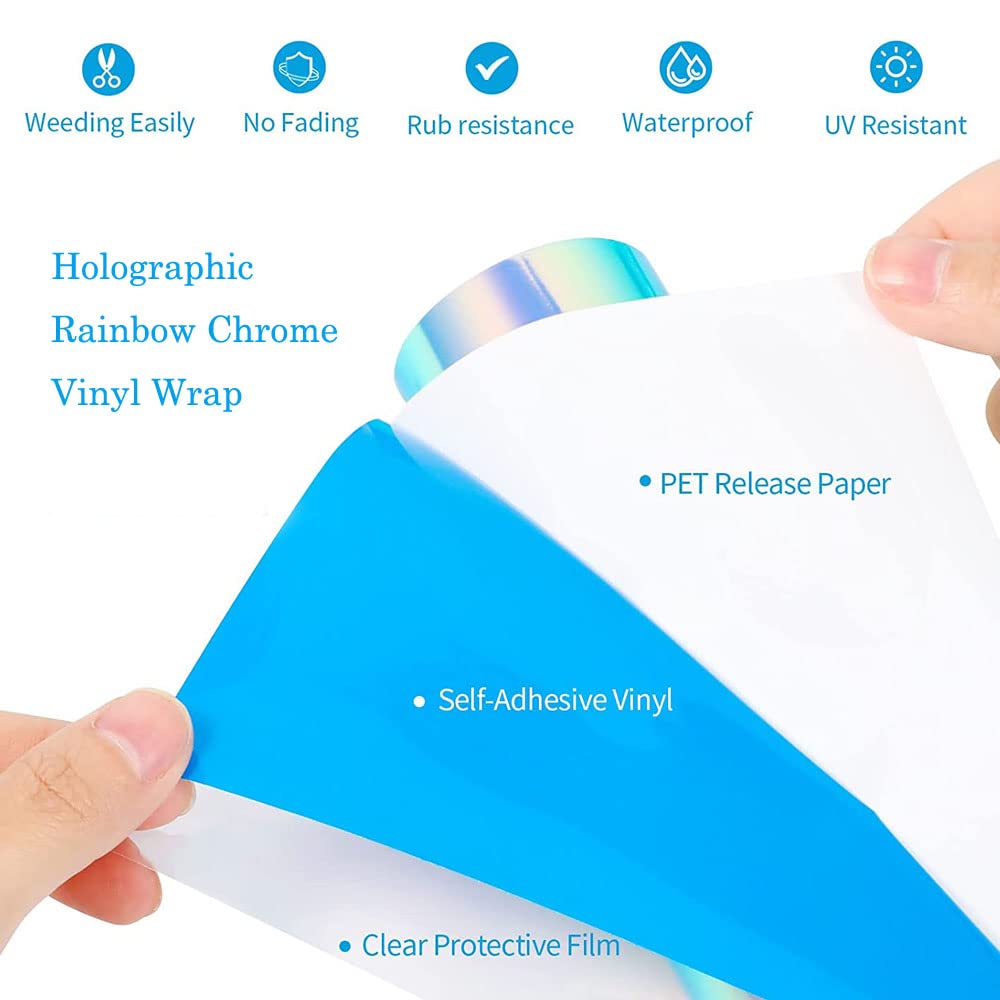 ASENDIWAY Holographic Rainbow Chrome Car Adhesive Vinyl Wrap Gloss Decal Sticker Film Sheet Air Bubble Free DIY Vinyl