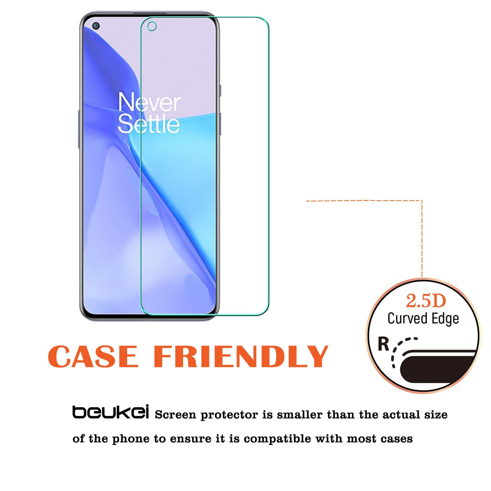 beukei (3 Pack) Compatible for OnePlus 9 / OnePlus 9 5G Screen Protector Tempered Glass,Touch Sensitive,Case Friendly, 9H Hardness