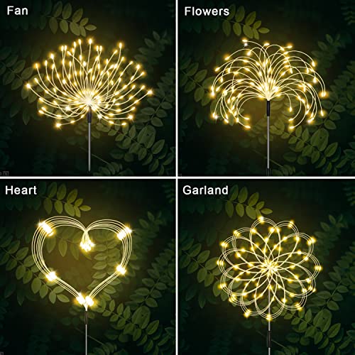 Solar Garden Lights, Firework Lights Outdoor 5 Pack 120 LED Solar Waterproof Decorative Starburst Lights Landscape Lamp Adjustable Brightness, Decor for Courtyard Garden Christmas Party(Warm White)