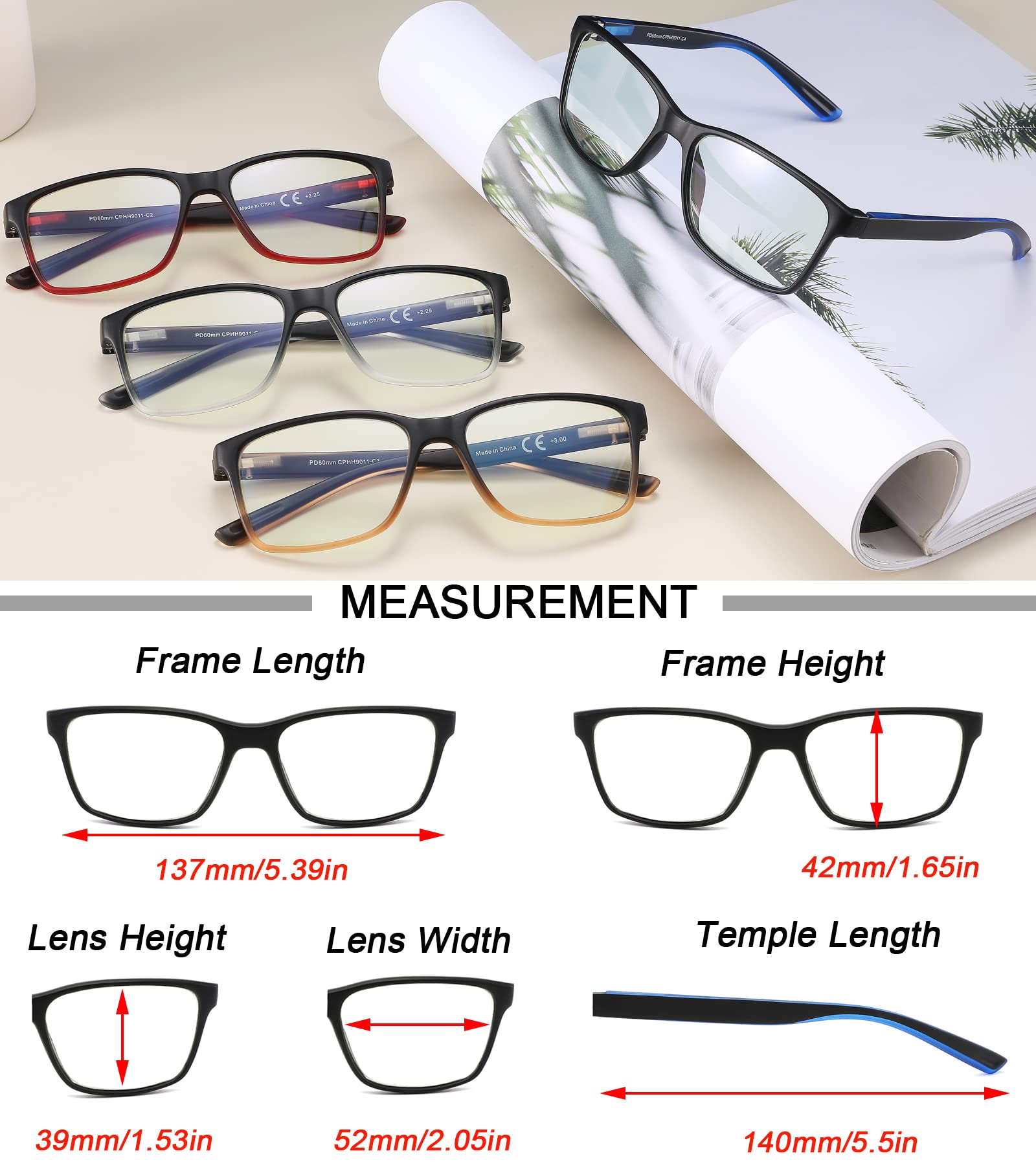 Reading Glasses for Men 4-Pack Stylish Computer Readers with Spring Hinges, Anti Glare/Eye Strain Filter UV Ray Blue Light Blocking Two-Tone Reader Eyeglasses,+1.5 Magnification Strength