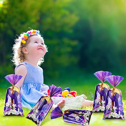 100 Pcs Easter Cellophane Bags He is Risen Spring Easter Gift Treat Bag Goodie Candy Bags with Ties Easter Cross Religious Decorations Birthday Party Decorations Supplies