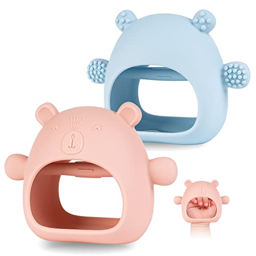 2 Pack Baby Teething Toy for 3+ Months, 2022 New Never Drop Teether Toys, BPA Free Dust-Proof Silicone Hand Pacifier Baby Chew Toys Car Seat Toy for Sucking Needs Soothe Teething Gums for Girls Boys
