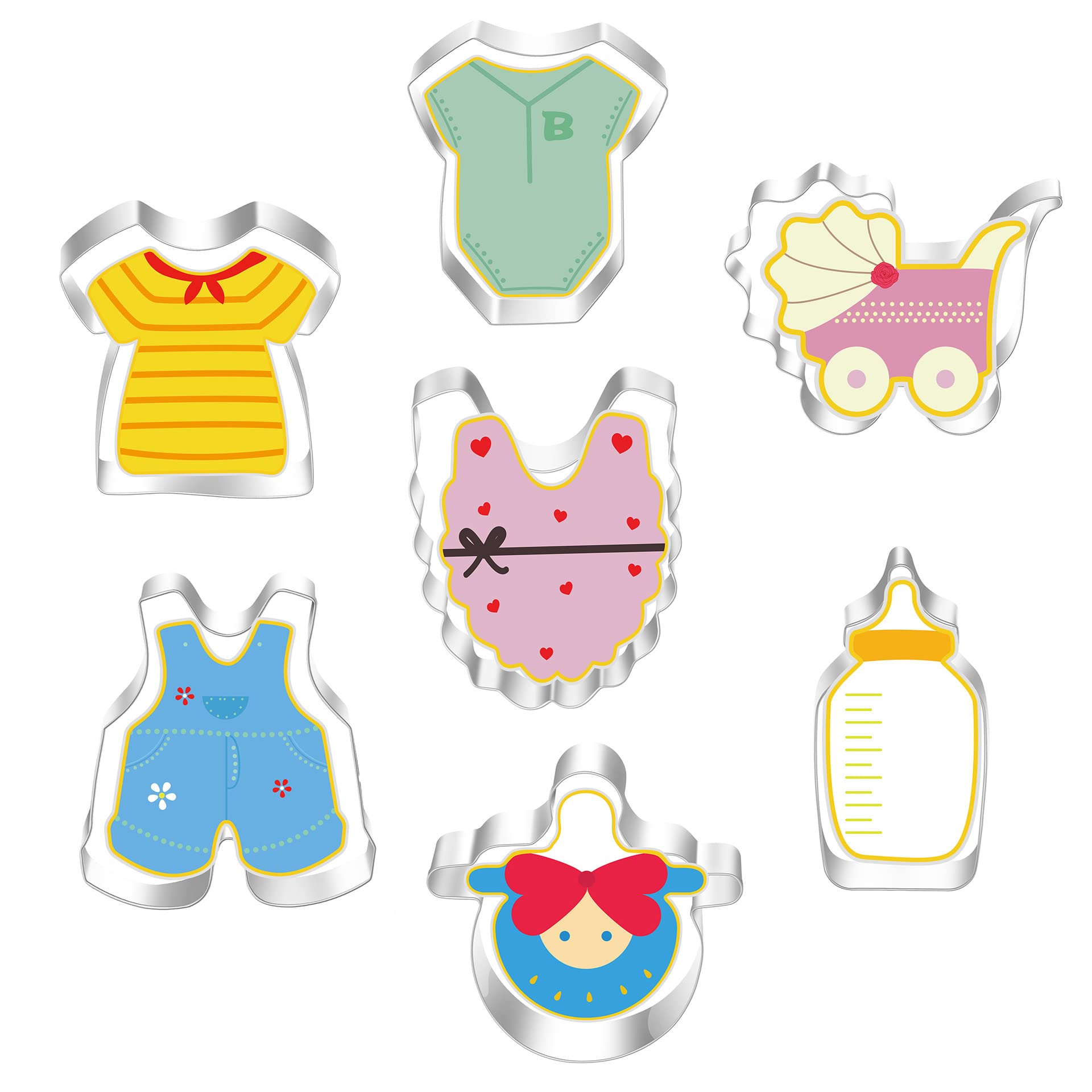 Baby Party Cookie Cutter 7-piece Set, Baby-themed Party Bibs Pacifiers Pushers Bottles Bows Clothes Pants Combination, the Preferred Gift for Babies