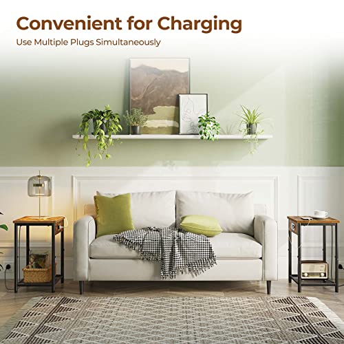 Rolanstar End Table Set of 2 with Charging Station, Small Side Table with USB Ports & Storage Shelf for Small Space, Living Room, Nightstand Bedside, 2-Tier Sofa Table for Bedroom