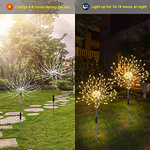 Solar Garden Lights, Firework Lights Outdoor 5 Pack 120 LED Solar Waterproof Decorative Starburst Lights Landscape Lamp Adjustable Brightness, Decor for Courtyard Garden Christmas Party(Warm White)