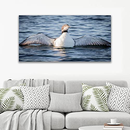 WRHIDBLSWRW Framed Canvas Wall Art Print On Canvas Loon Pictures Posters Artwork for Living Room Bedroom Ready to Hang Wall Decor 20X40