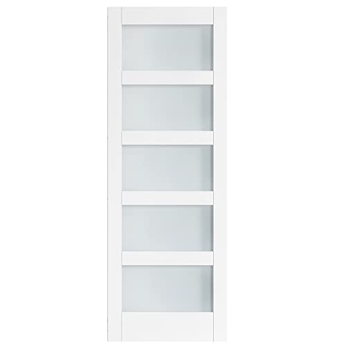 Finosen 32 in x 84 in Sliding Closet Door, 5-Lite Frosted Glass, LVL Wood Panel, PVC Surface, Assembly Needed Interior Doors for Bathroom, Living Room, White