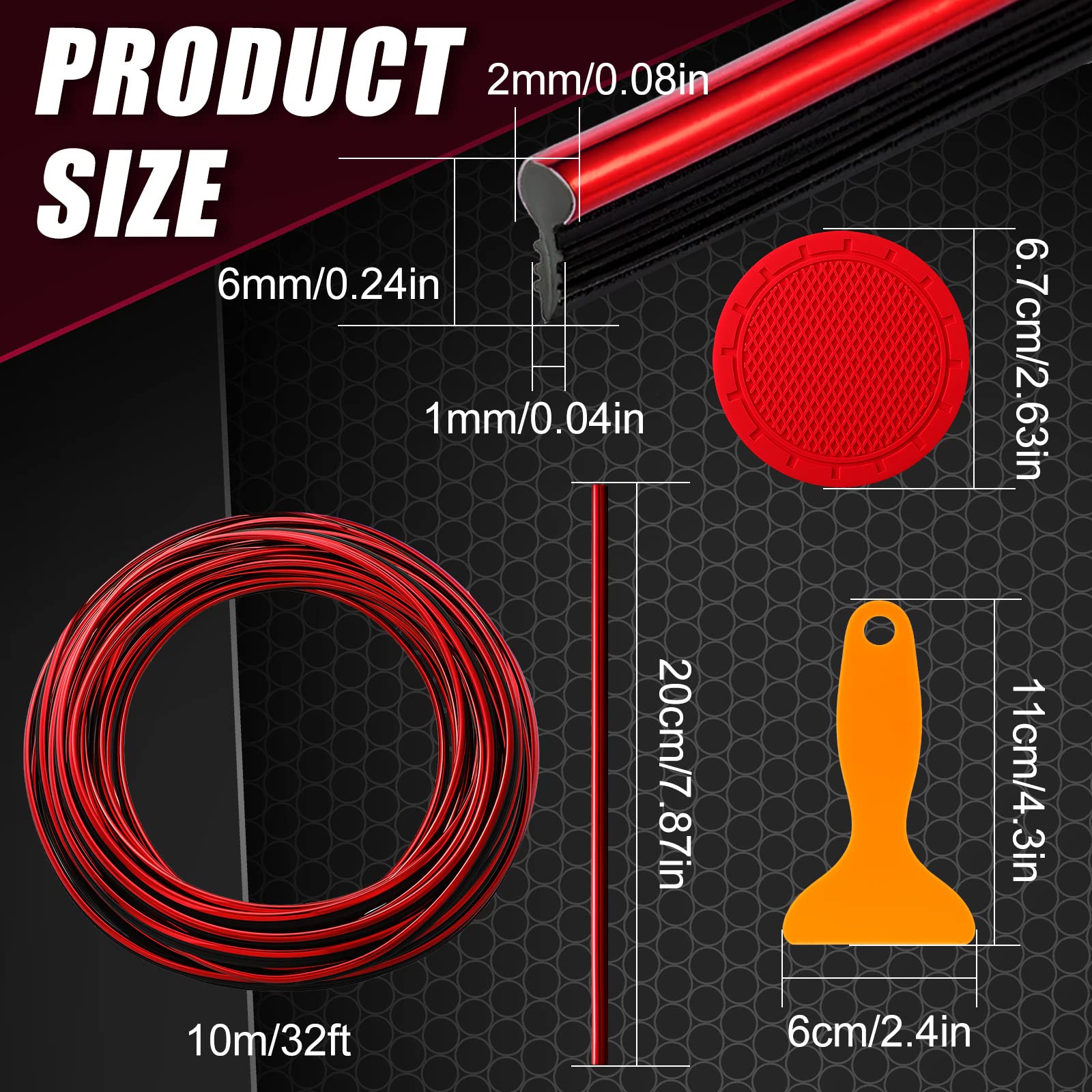 25 Pack Interior Car Accessories, 32 Feet Car Interior Moulding Trim, 20 Car Vent Trim Strips and 4 Car Cup Holder Decorative Filler Insert Strip Auto Non Slip Insert with Scraper (Red)
