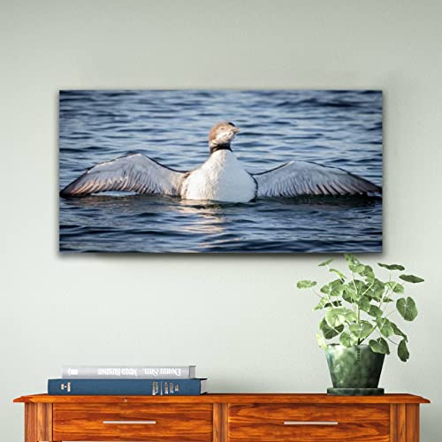 WRHIDBLSWRW Framed Canvas Wall Art Print On Canvas Loon Pictures Posters Artwork for Living Room Bedroom Ready to Hang Wall Decor 20X40