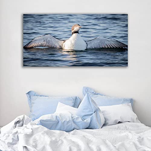 WRHIDBLSWRW Framed Canvas Wall Art Print On Canvas Loon Pictures Posters Artwork for Living Room Bedroom Ready to Hang Wall Decor 20X40