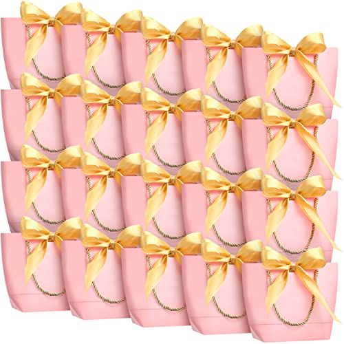 Mimorou 40 Pcs Pink Gift Bags with Handles Bow Ribbon Party Favor Bag 8.27 x 6.3 x 2.76 Inches Pink Paper Bags for Birthday Wedding Valentine's Day Bridesmaid Celebration Holiday Party Supplies