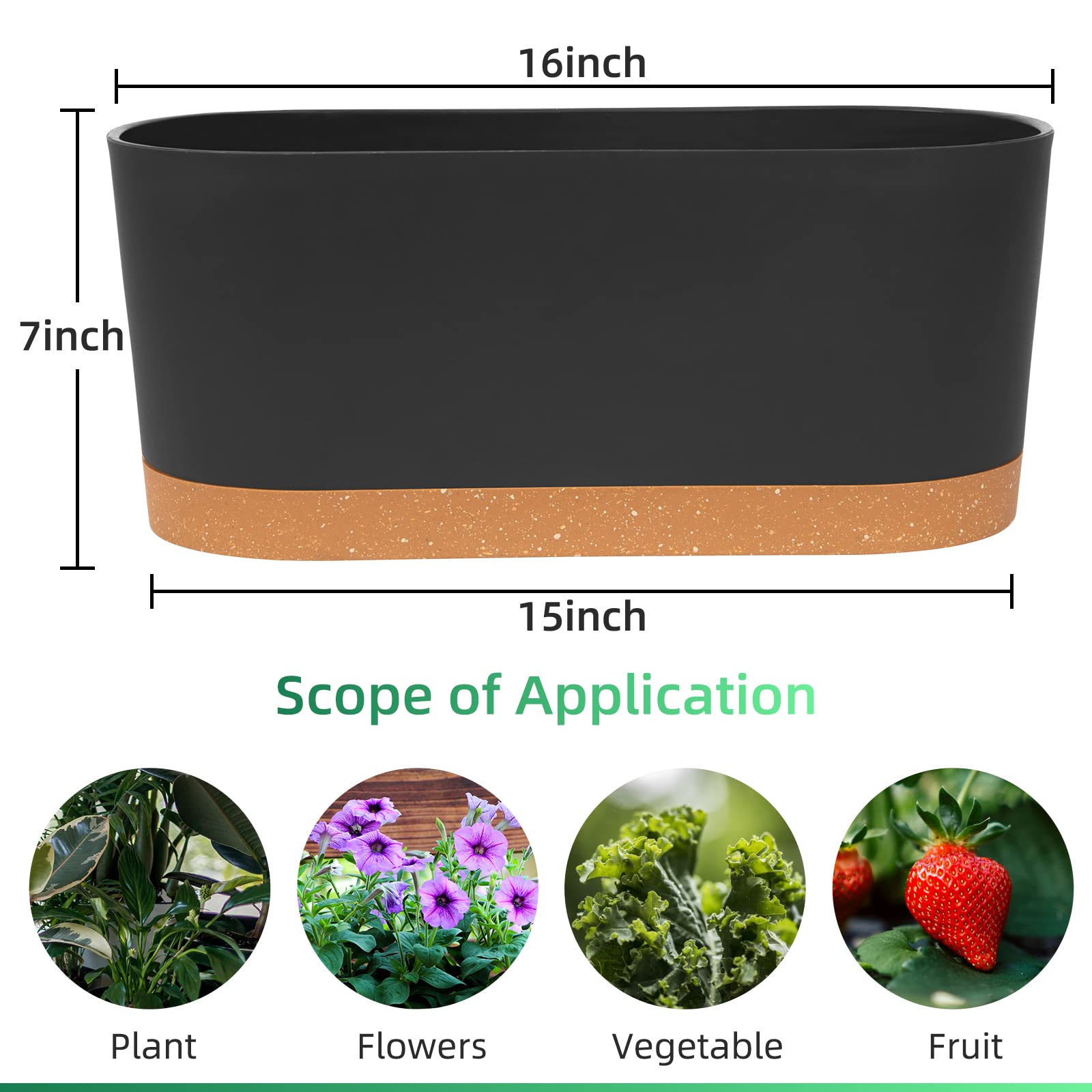 QCQHDU 2 Pack Window Planter Box 16” x 7", Self Watering Plant Pots for Indoor Plants Home Garden Flower Pot with Drainage Hole and Tray