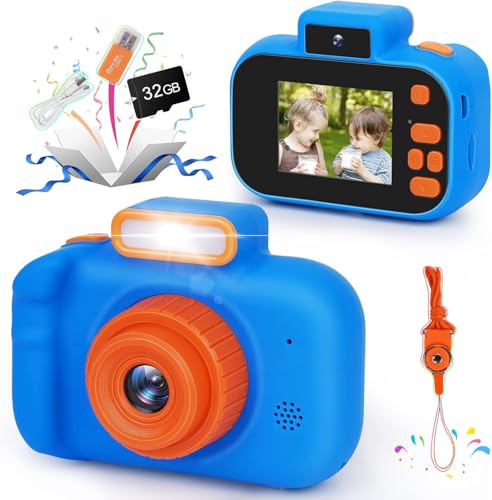 Kids Camera Toys for 3 4 5 6 7 8 9 10 Years Old Girls Boys, Toddler Digital Selfie Camera with 32G SD Card, Portable HD Digital Video Camera Christmas Birthday for Children Age 3-9