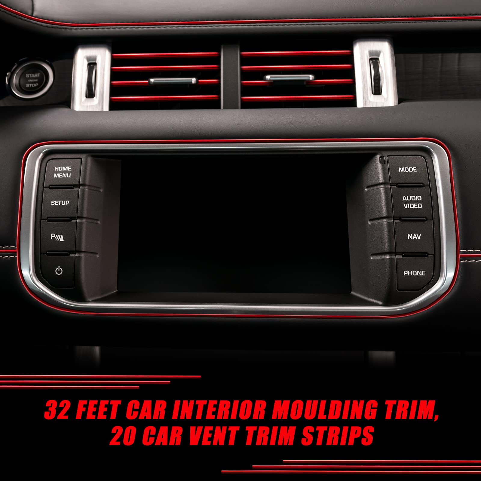 25 Pack Interior Car Accessories, 32 Feet Car Interior Moulding Trim, 20 Car Vent Trim Strips and 4 Car Cup Holder Decorative Filler Insert Strip Auto Non Slip Insert with Scraper (Red)