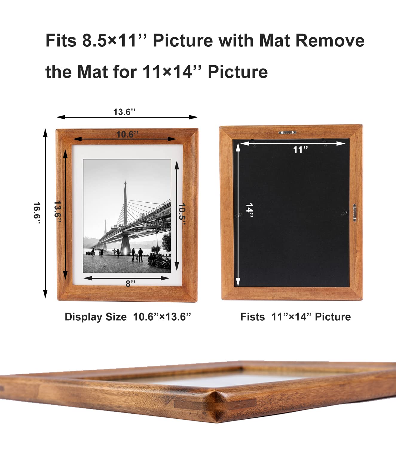 Fzyonghe 11x14 Picture Frame Display Pictures with Mat 8.5x11 or 11x14 Without Mat,Vertical or Horizontal for Wall or Tabletop Display