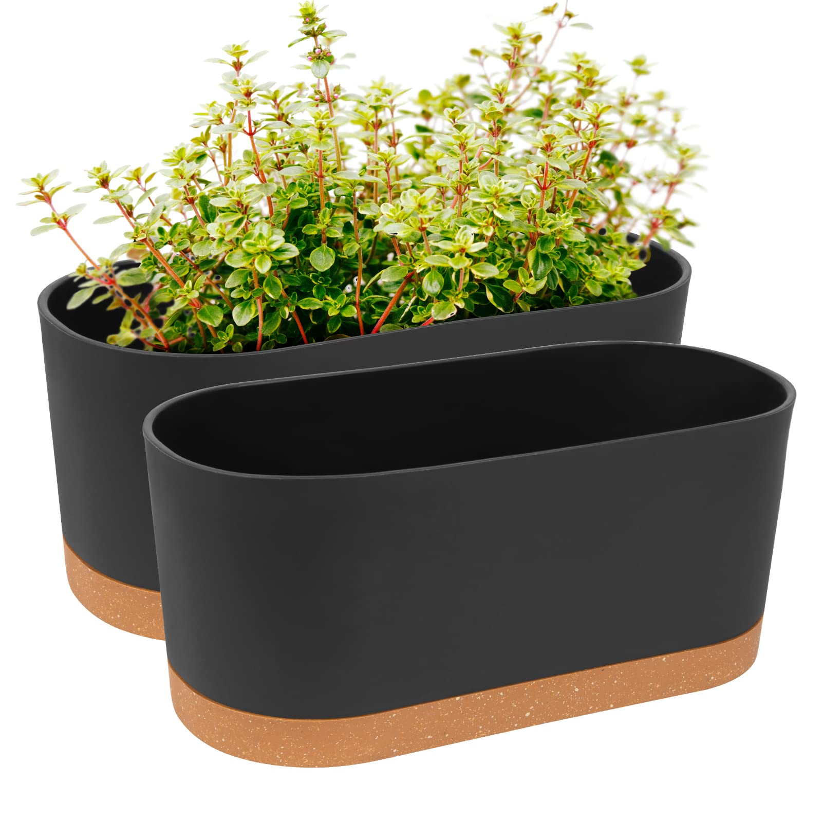 QCQHDU 2 Pack Window Planter Box 16â x 7", Self Watering Plant Pots for Indoor Plants Home Garden Flower Pot with Drainage Hole and Tray