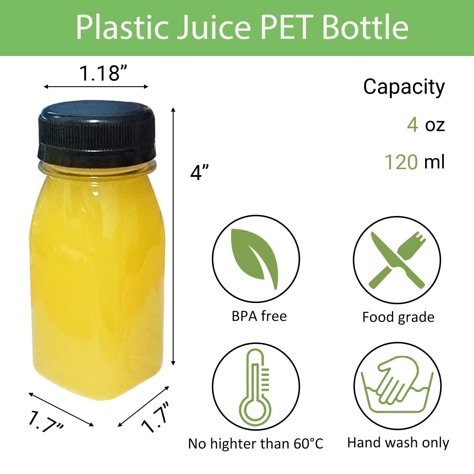 zmybcpack 48pcs 4oz Small Plastic Juice Bottles with Caps, Plastic Ginger Shot Bottles Reusable Mini Juicing Bottles with Tamper Evident Lids for Homemade Beverage