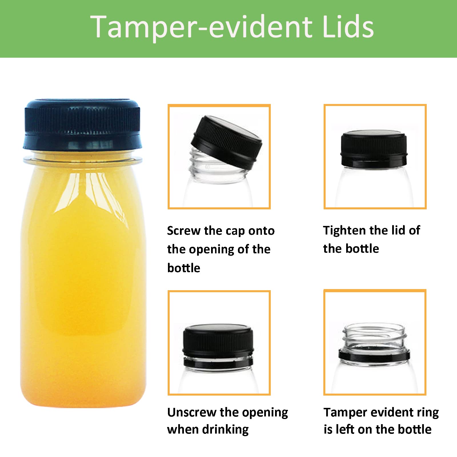 zmybcpack 48pcs 4oz Small Plastic Juice Bottles with Caps, Plastic Ginger Shot Bottles Reusable Mini Juicing Bottles with Tamper Evident Lids for Homemade Beverage