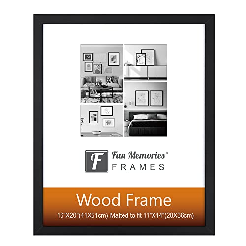 Fun Memories 16x20 Picture Frame Black Wood Poster Frame with Polished Plexiglass, Display Pictures 11x14 with Mat or 16x20 without Mat, Horizontal and Vertical Formats for Wall and Tabletop, 1 Pack