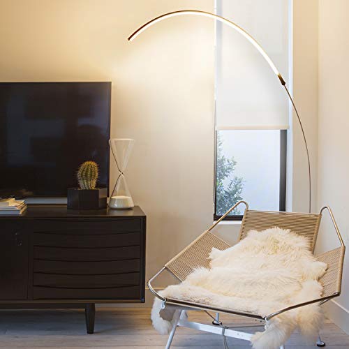 Brightech Sparq Arc Floor Lamp, Ultra Bright Lamp for Living Rooms & Offices โ 3-Way Dimmable Smart, Tall Contemporary Standing Lamp for Reading in Bedrooms - Silver
