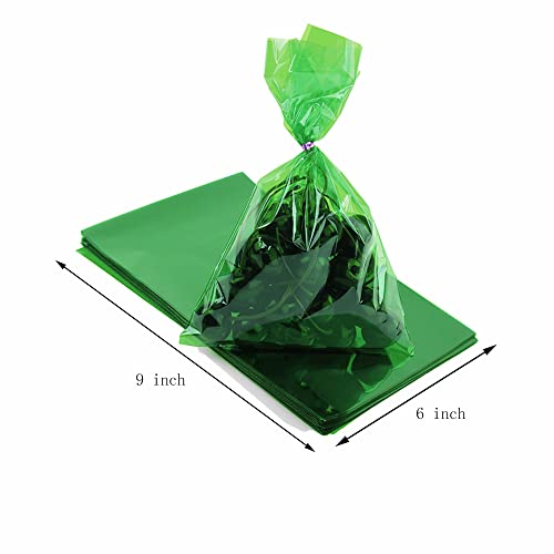 Green Cello Bags 9x6 inch for Plastic Favor cellophane Treat Cookie Bags,Pack of 50