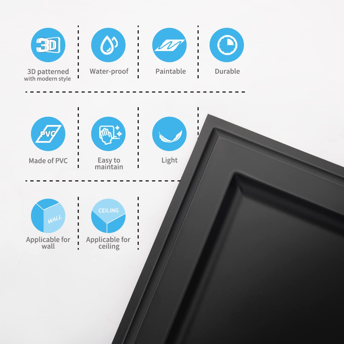 Art3d Decorative Drop Ceiling Tiles 2x2, Glue up Ceiling Panel Square in Black, Pack 12 Tiles