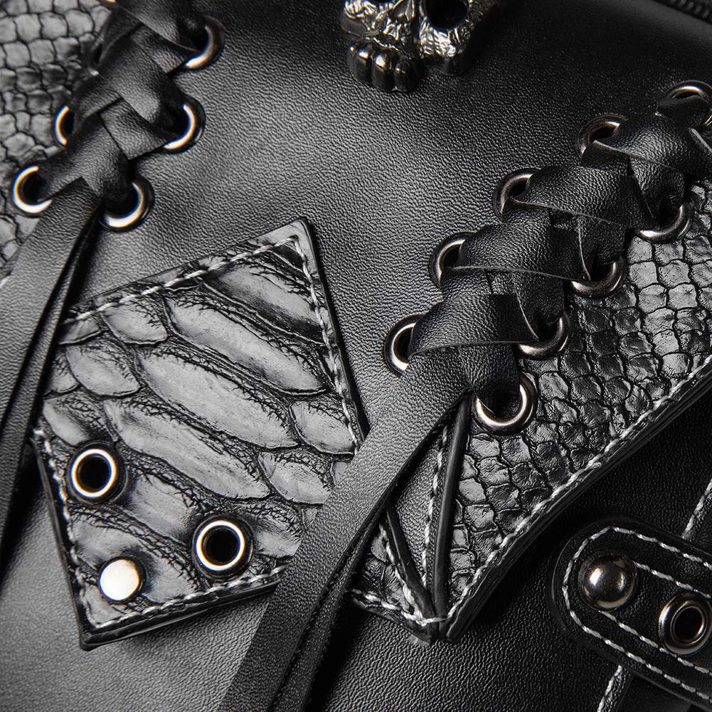 Gothic Waist Bag Fanny Pack Leather Steampunk Bag Purse Chain Leg Bag Crossbody Shoulder Messenger Hip Pouch (Black 038)