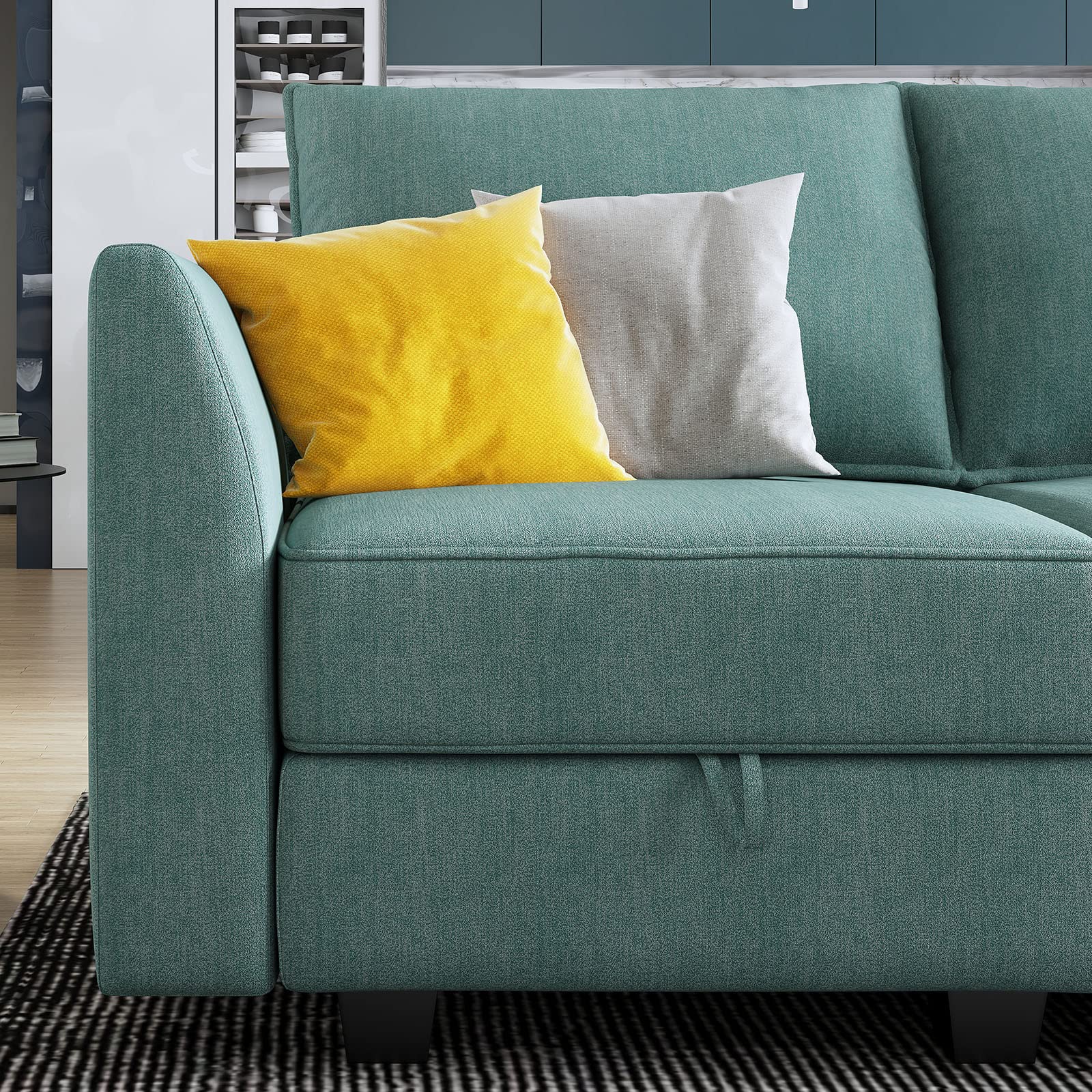 HONBAY Convertible Sectional Sofa with Ottman Set Modular Sectional Couch with Reversible Chaise L Shaped Modular Sofa with Storage Seats for Living Room, Aqua Blue