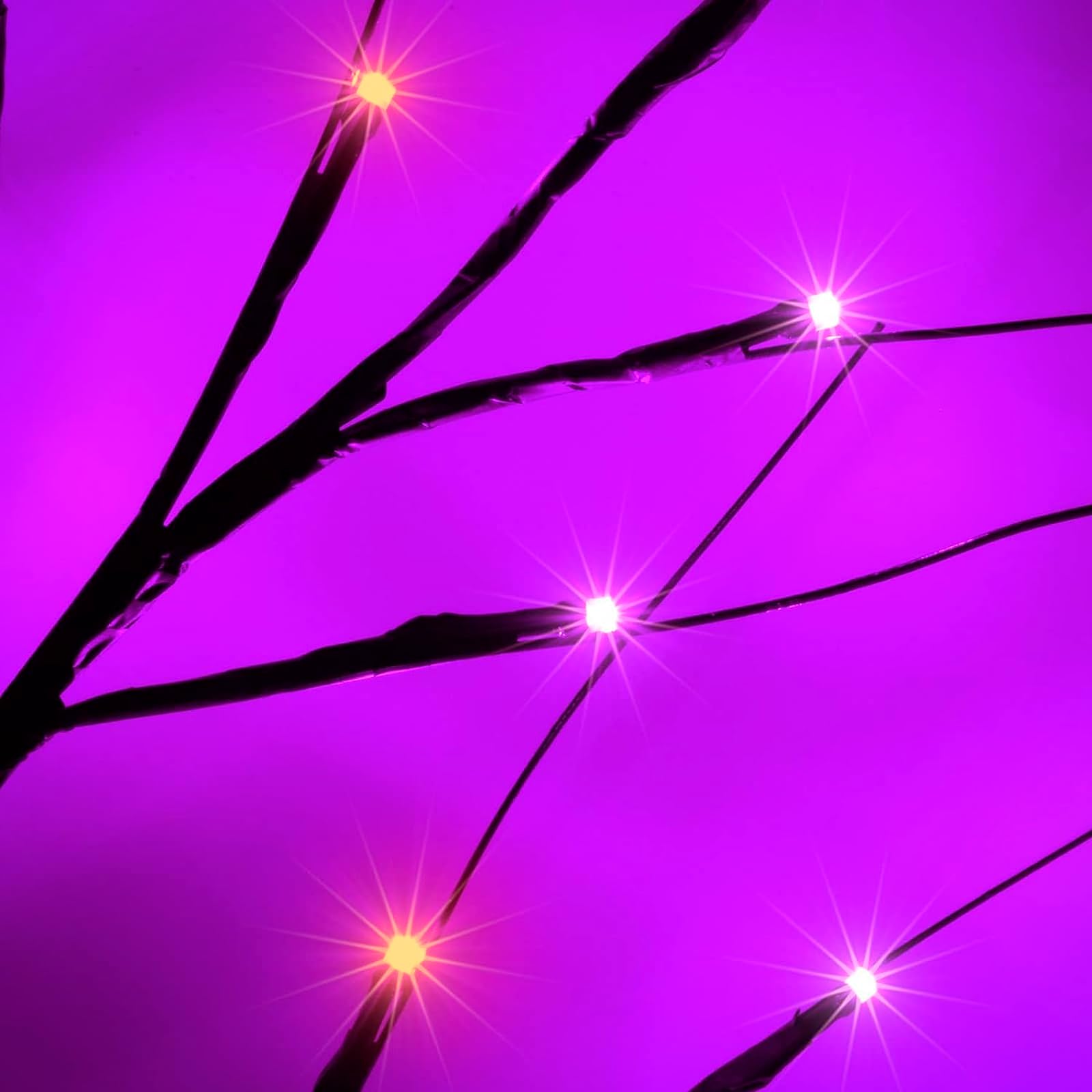 Halloween Decorations Indoor, 2-Pack 2FT Lighted Black Halloween Tree with 48 LED Orange & Purple Lights, Timer Function Battery Operated Halloween Trees Lights Spooky Tree for Tabletop Home Party