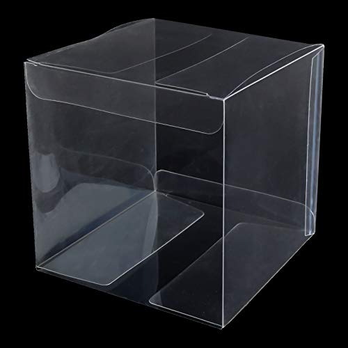 50 Pack PET Crystal Clear Boxes Transparent Boxes, 4 x 4 x 4 inch Clear Favor Boxes Gift Boxes Candy Boxes for Treat, Cookie, Cupcake, Wedding, Party, Bridal Shower and Baby Shower Favors