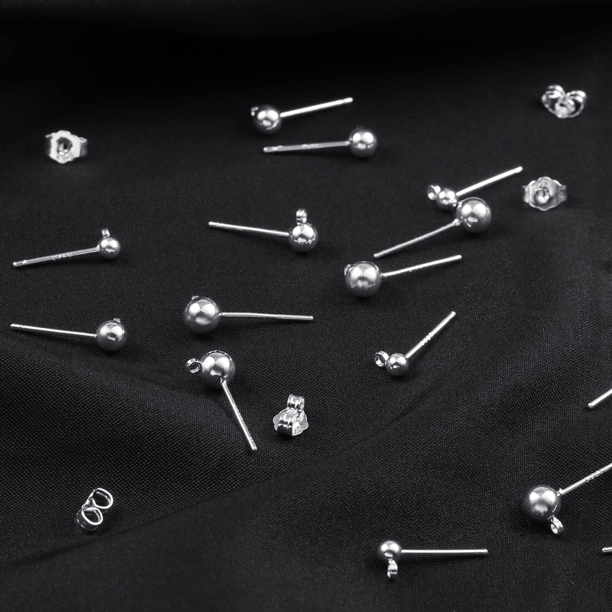 Post Earrings for Jewelry Making 18 Pcs Ball(3/4/5mm) Post Earring Stud with Closed Loop 22 Pcs Butterfly Earrings Replacements for DIY Jewelry Making Findings