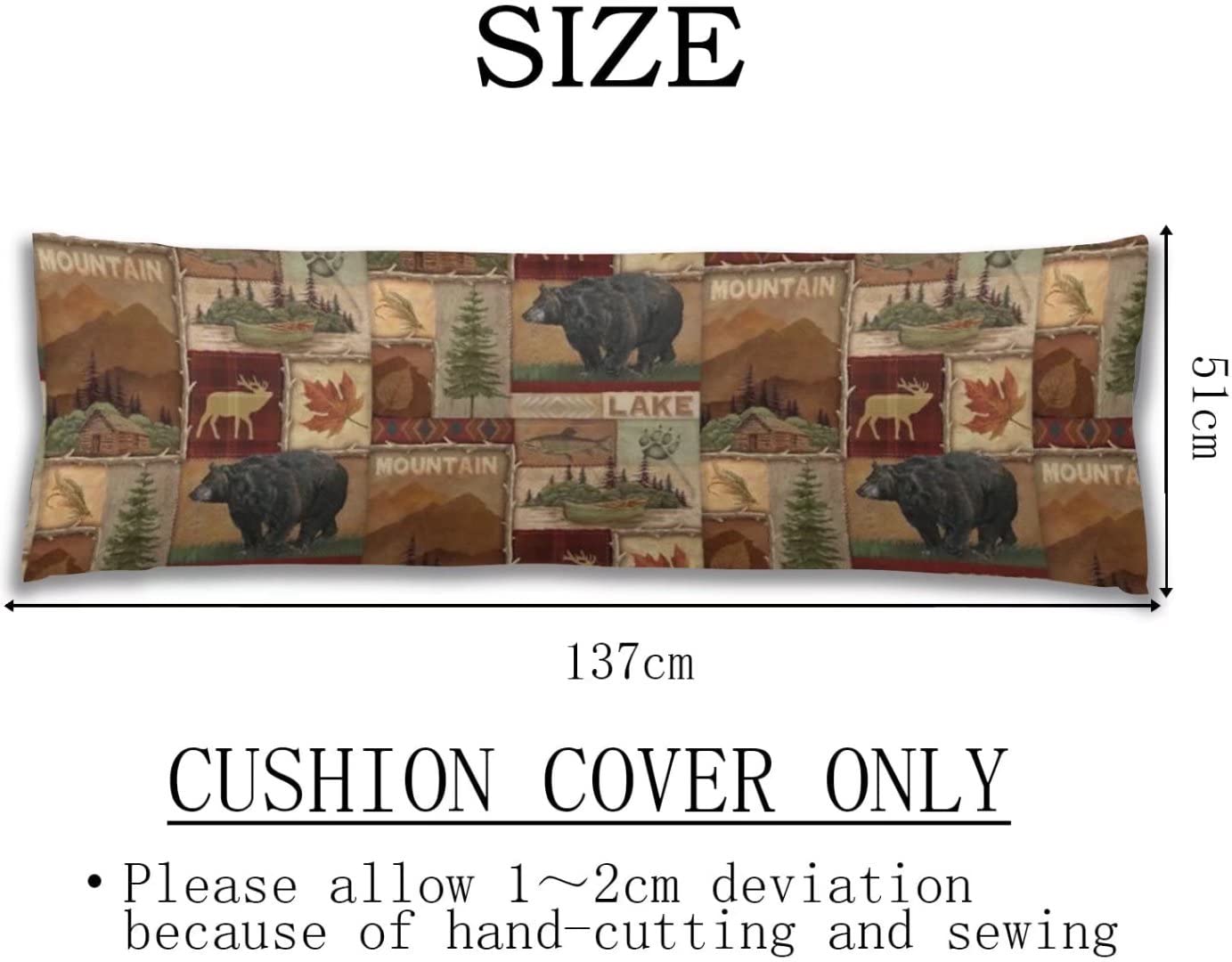 AIMSTONG Rustic Bear Body Pillow Cover Farmhouse Wild Animal Maple Leaf Moose Deer Country Style Long Case Protector with Zipper Western Cabin Large Cases Covers for Bed,Couch,Home Gifts 20''x54''