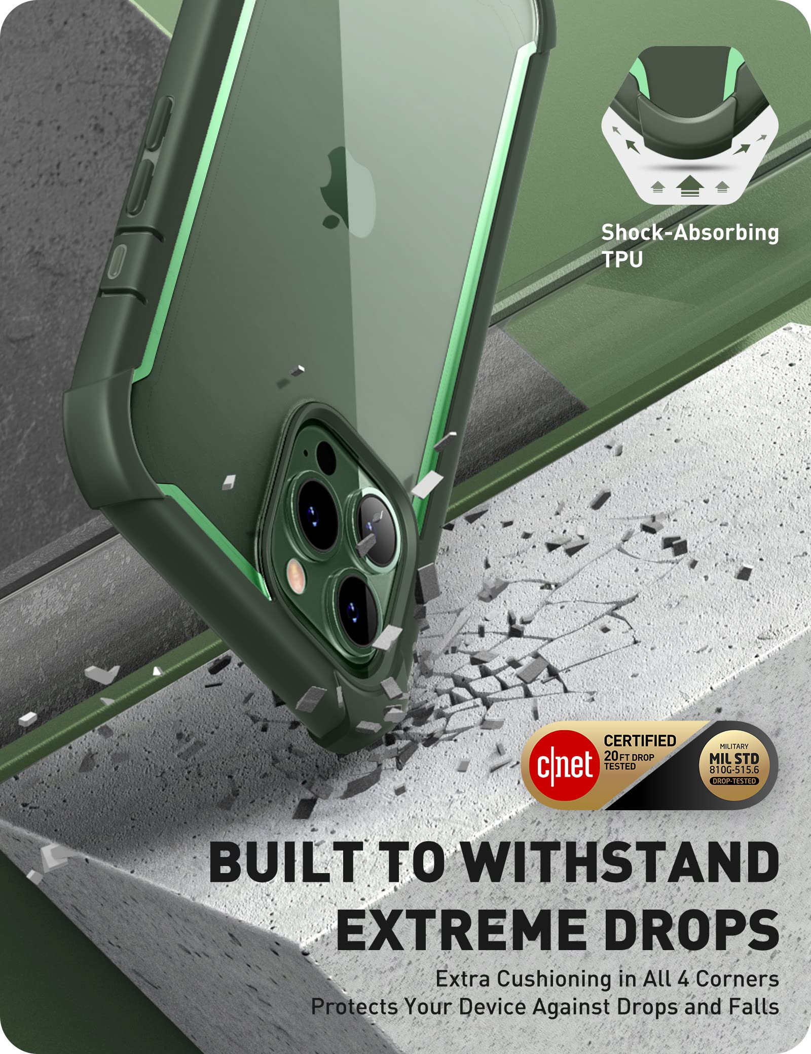 i-Blason Ares for iPhone 13 Pro Max Case 6.7 inch [Built-in Screen Protector] [Military-Grade Protection] Clear Full-Body Shockproof Rugged Bumper Phone Case for iPhone 13 Pro Max (Alpine Green)