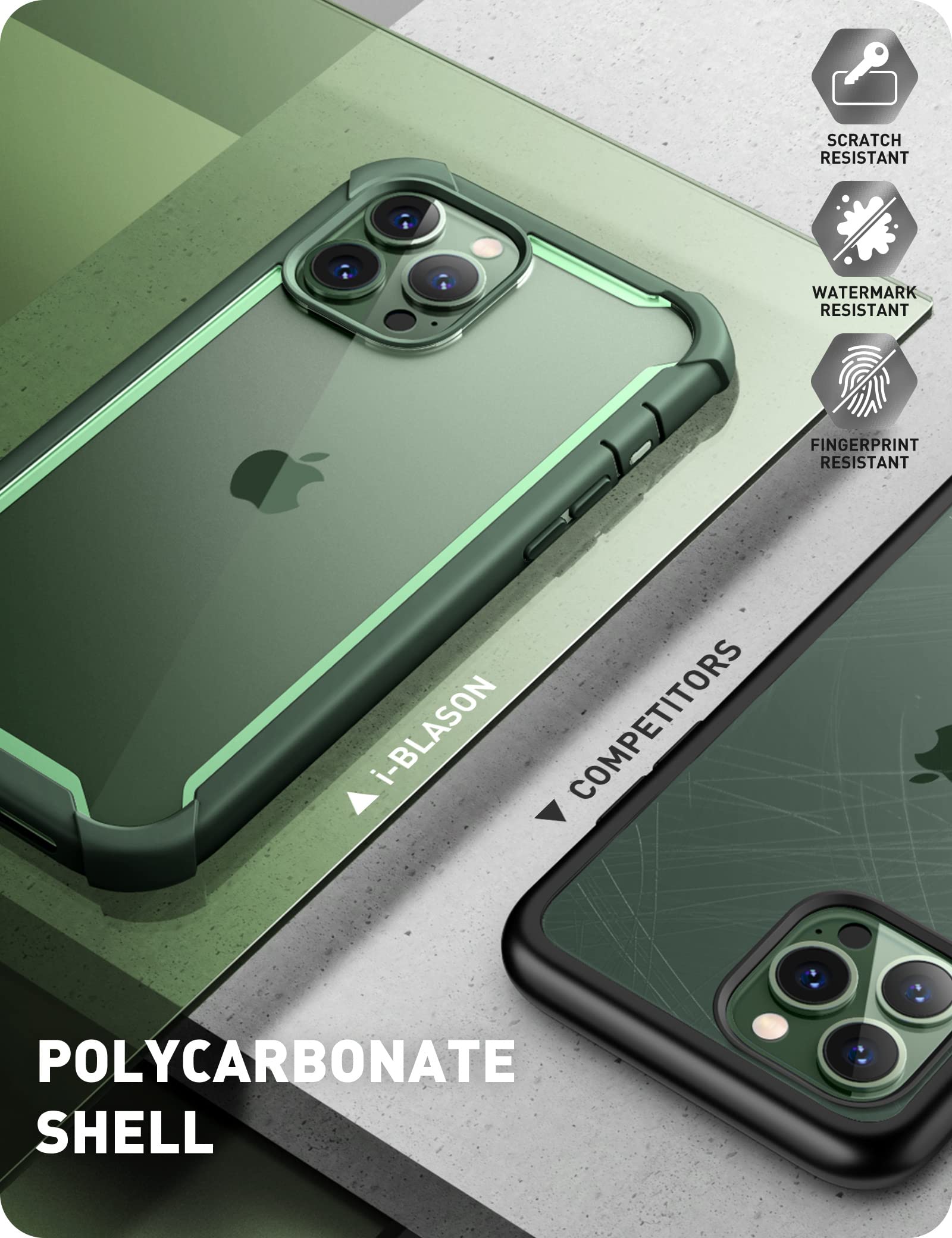 i-Blason Ares for iPhone 13 Pro Max Case 6.7 inch [Built-in Screen Protector] [Military-Grade Protection] Clear Full-Body Shockproof Rugged Bumper Phone Case for iPhone 13 Pro Max (Alpine Green)