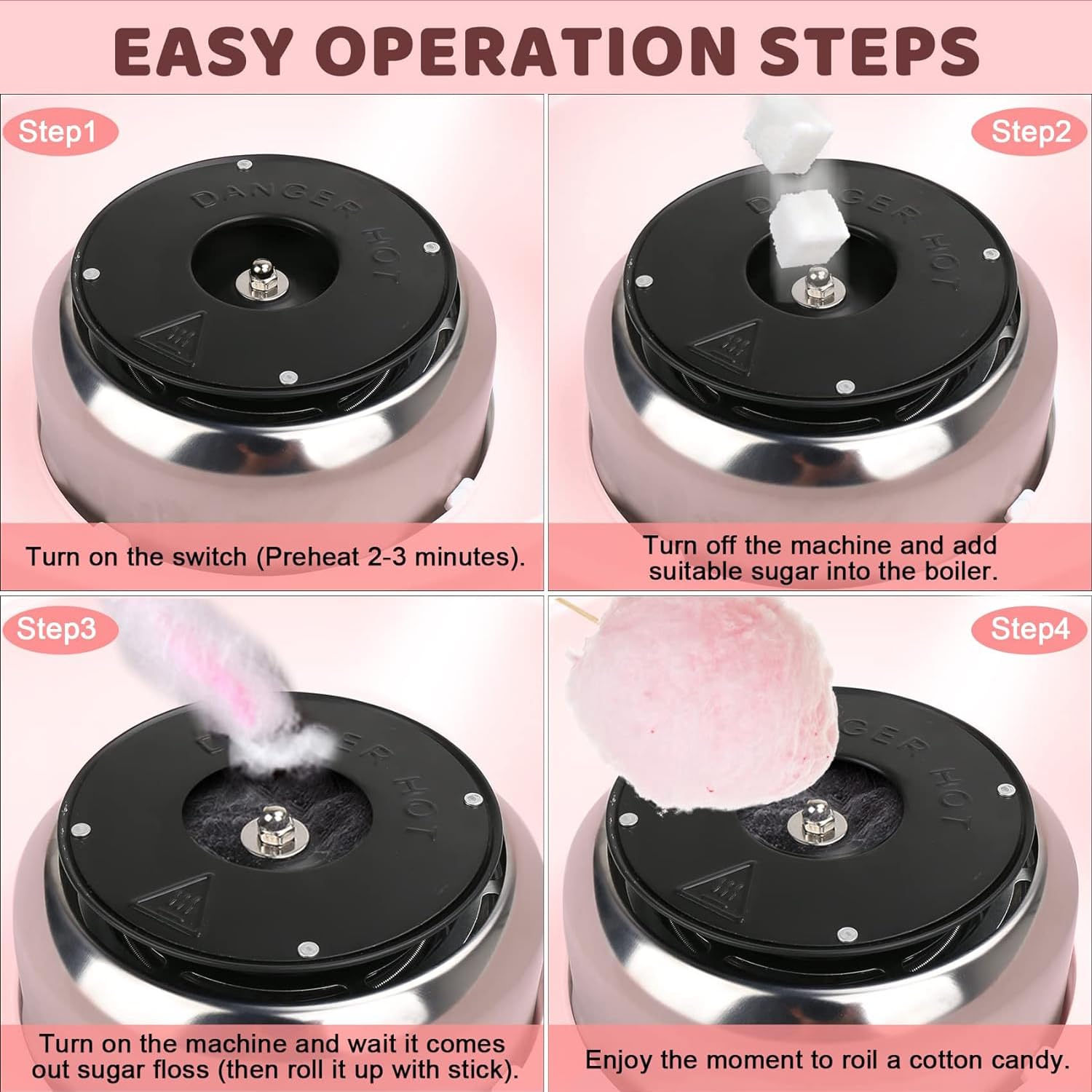 Cotton Candy Machine for Kids, Candy Floss Machine, Portable Mini Electric Cotton Candy Maker for Home Birthday Family Party Christmas Gift, Includes 10 Bamboo Sticks & Sugar Scoop