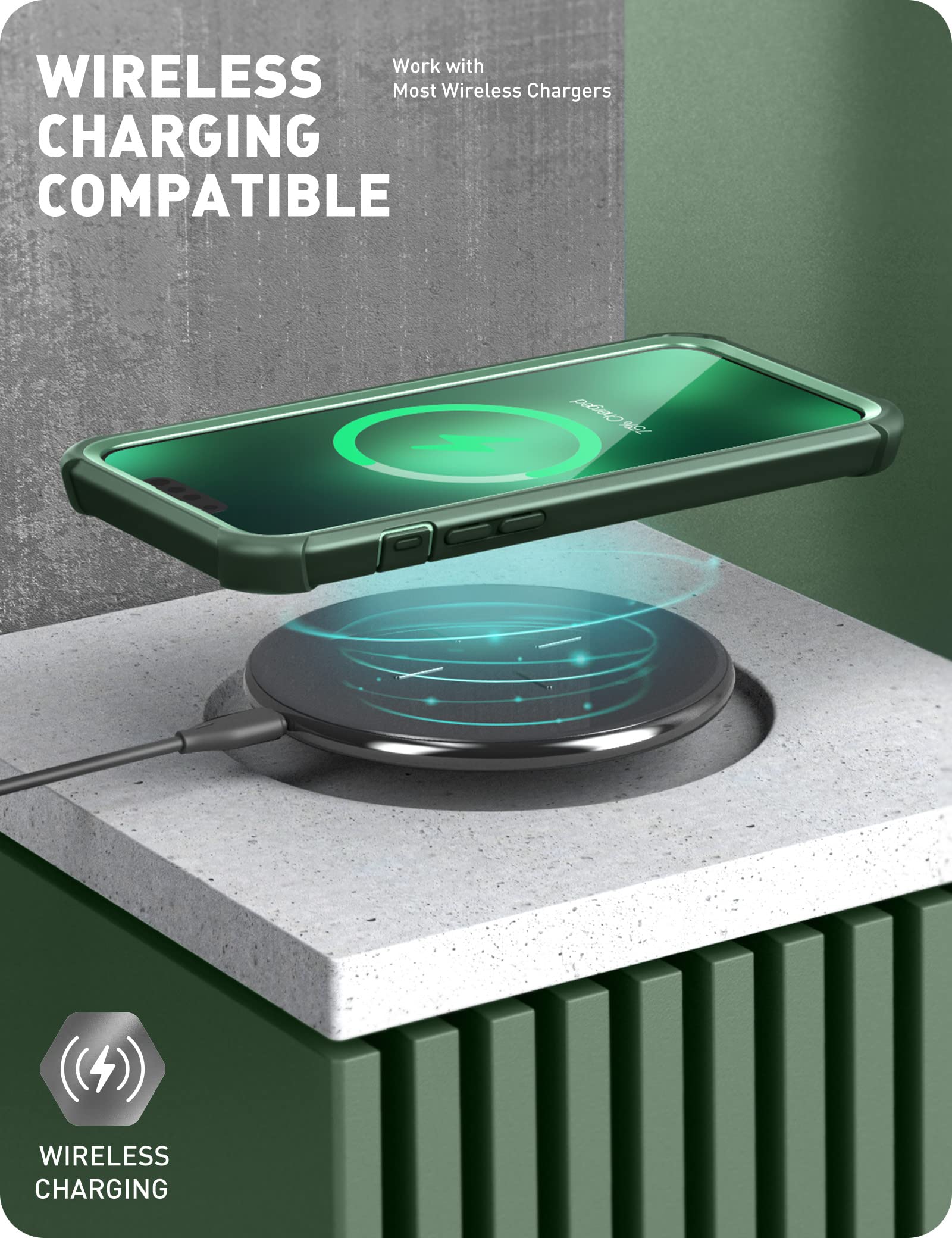 i-Blason Ares for iPhone 13 Pro Max Case 6.7 inch [Built-in Screen Protector] [Military-Grade Protection] Clear Full-Body Shockproof Rugged Bumper Phone Case for iPhone 13 Pro Max (Alpine Green)