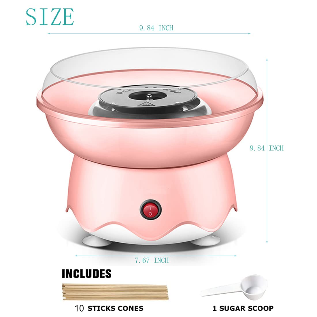 Cotton Candy Machine for Kids, Candy Floss Machine, Portable Mini Electric Cotton Candy Maker for Home Birthday Family Party Christmas Gift, Includes 10 Bamboo Sticks & Sugar Scoop