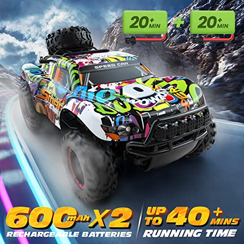 O WOWZON 1:12 Scale Short-Course RC Truck Large 4WD Hobby Crawler Grade Replaceable Spare Tire All Terrains Monster Crawler 2 Rechargeable Batteries for Age 6+ Boys Kids and Adults