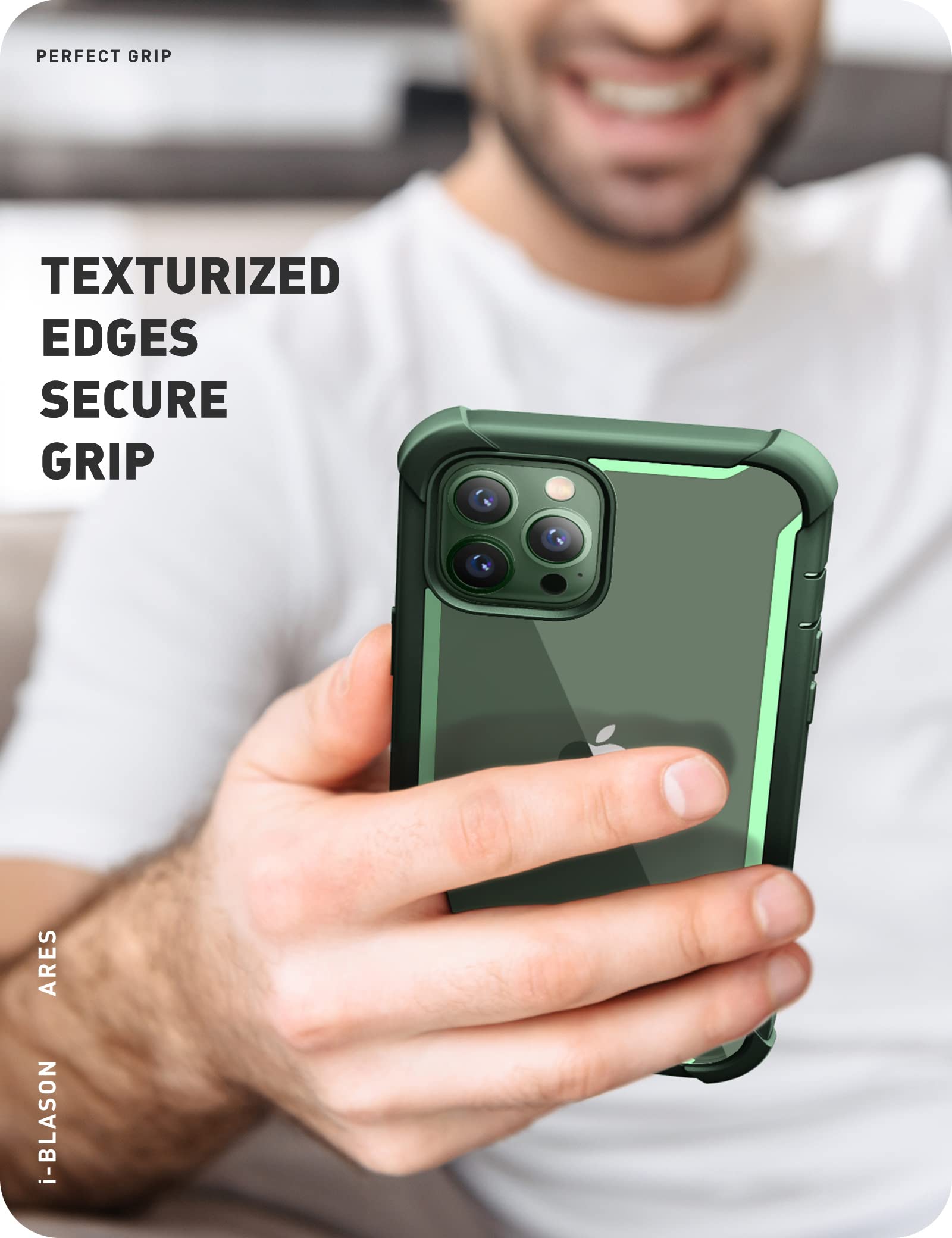 i-Blason Ares for iPhone 13 Pro Max Case 6.7 inch [Built-in Screen Protector] [Military-Grade Protection] Clear Full-Body Shockproof Rugged Bumper Phone Case for iPhone 13 Pro Max (Alpine Green)