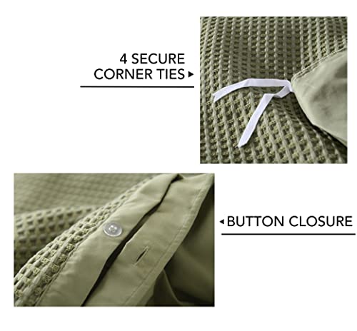 Moonline Duvet Cover Set,Textured Waffle Weave Olive Green Sage Duvet Cover King Size,Soft and Breathable Duvet Cover with Corner Ties (King, Olive Green)