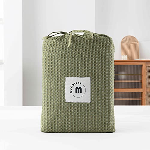 Moonline Duvet Cover Set,Textured Waffle Weave Olive Green Sage Duvet Cover King Size,Soft and Breathable Duvet Cover with Corner Ties (King, Olive Green)