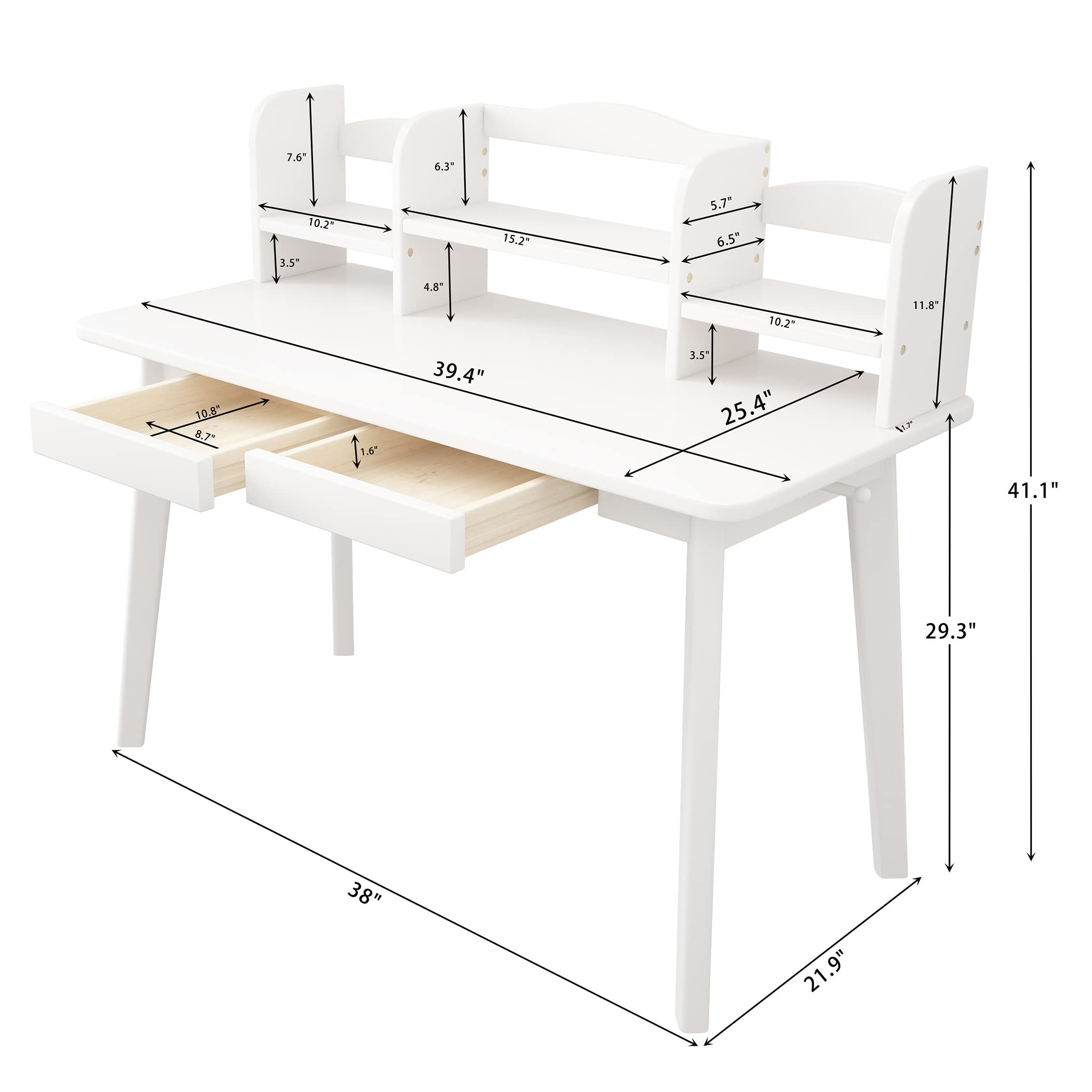 BALANBO Kid's Desk Kid's Table with Drawers and Bookshelf Wooden Kid's Media Desk Student Learning Computer Workstation and Writing Desk (White…